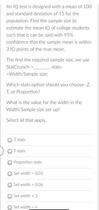 Solved An 1Q test is designed with a mean of 100 and | Chegg.com