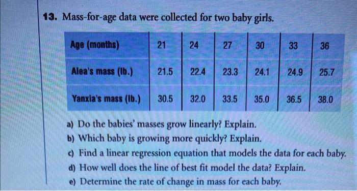 Solved 13. Mass-for-age data were collected for two baby | Chegg.com