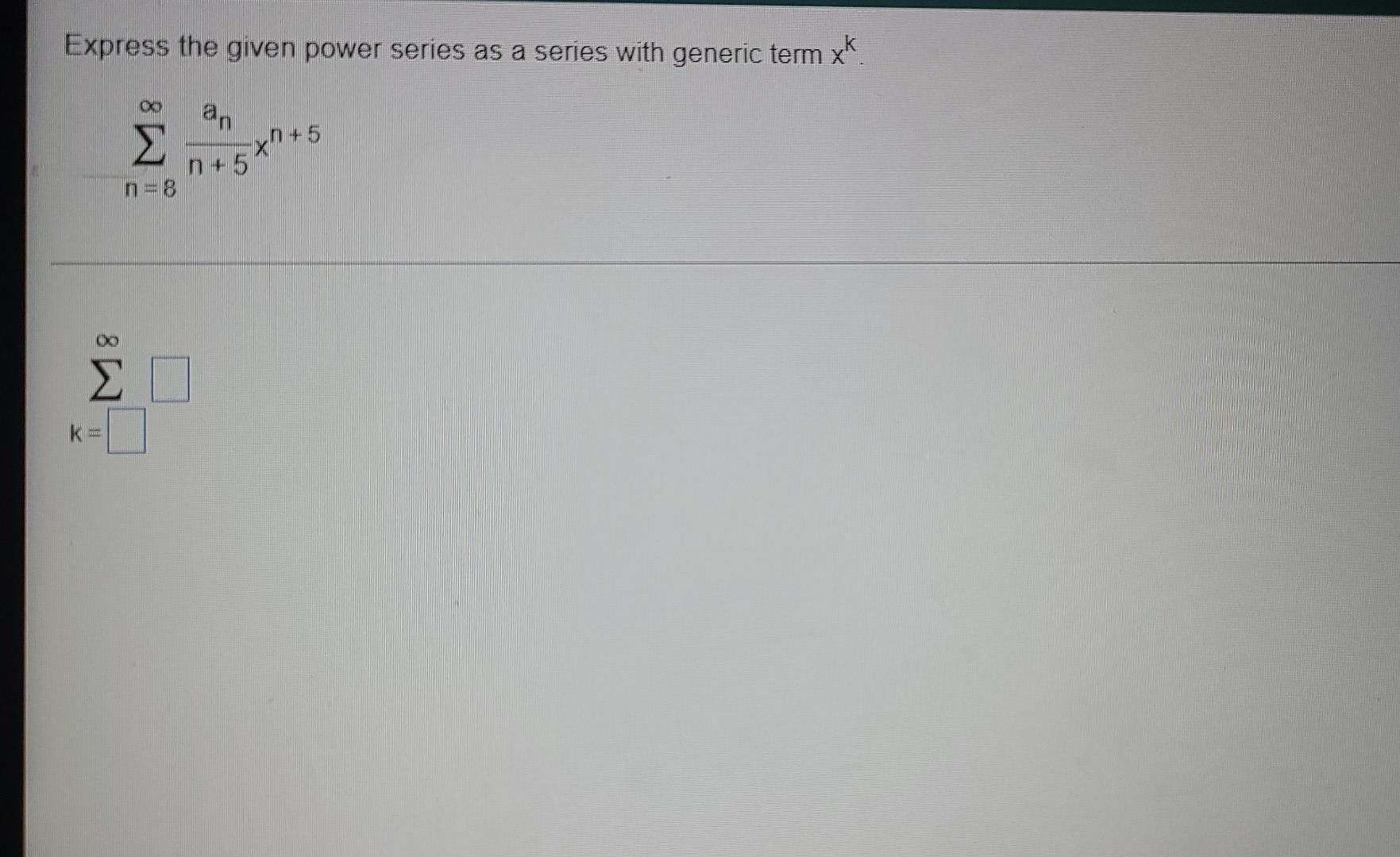 Solved Express the given power series as a series with | Chegg.com