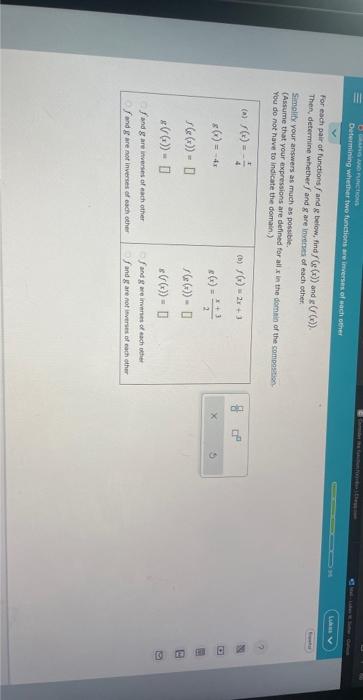Solved For each pair of functions f and g below, find | Chegg.com