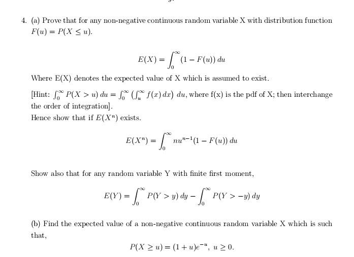 (a) Prove that for any non-negative continuous random | Chegg.com
