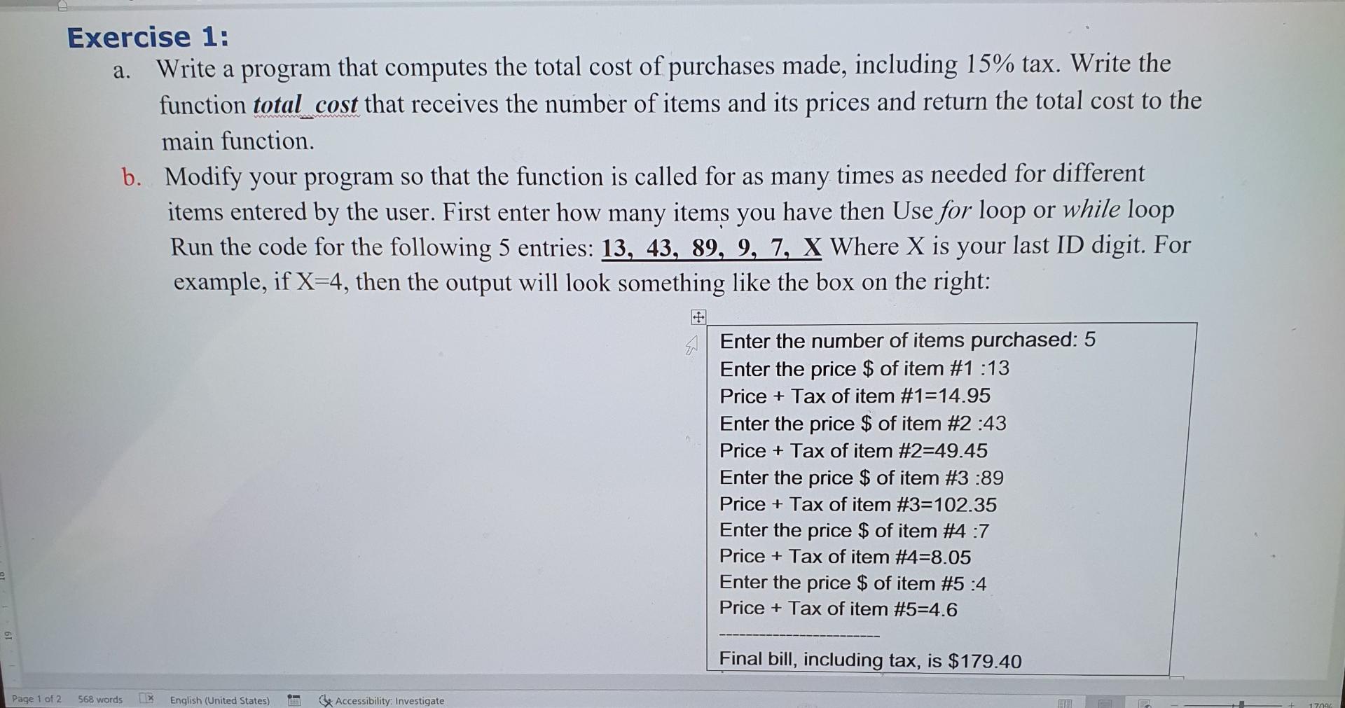 Solved a. Exercise 1: Write a program that computes the | Chegg.com