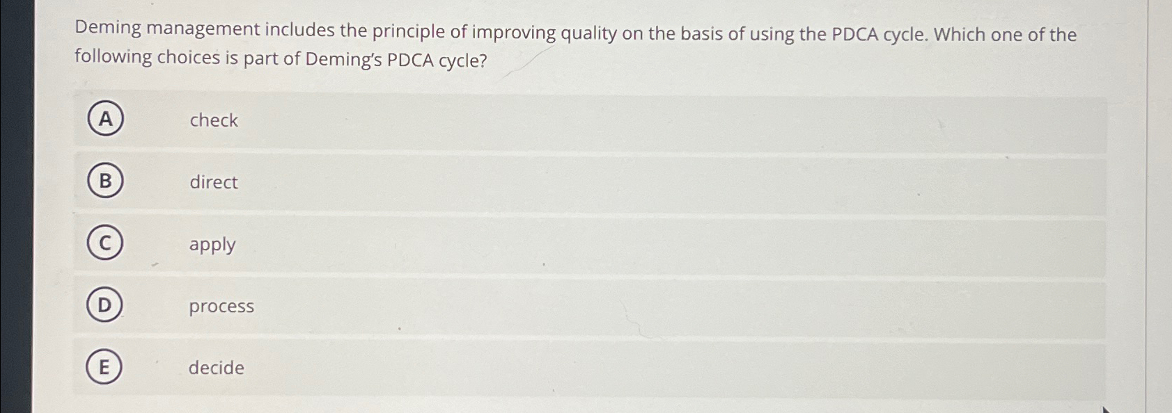 Solved Deming management includes the principle of improving | Chegg.com