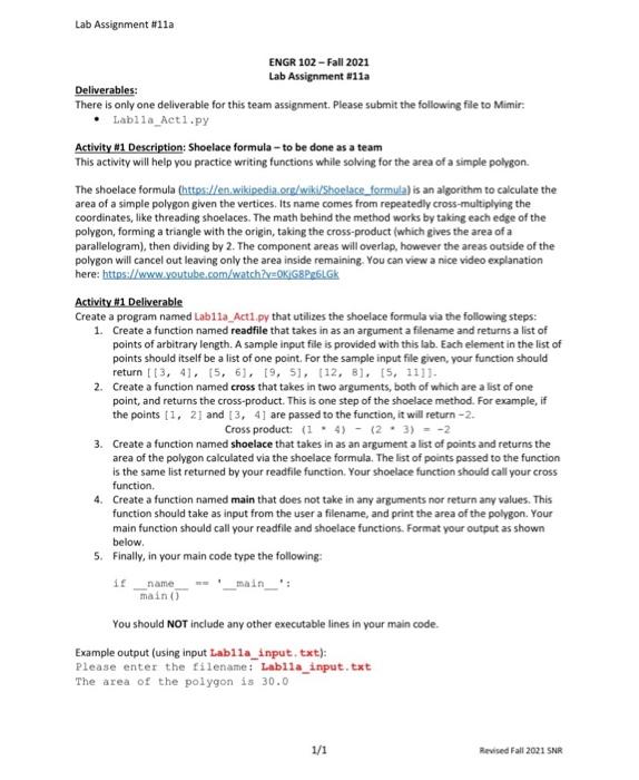 Solved Lab Assignment #11a ENGR 102 - Fall 2021 Lab | Chegg.com