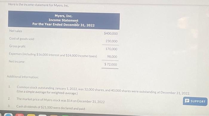 Solved Here is the income statement for Myers, Inc. Net | Chegg.com