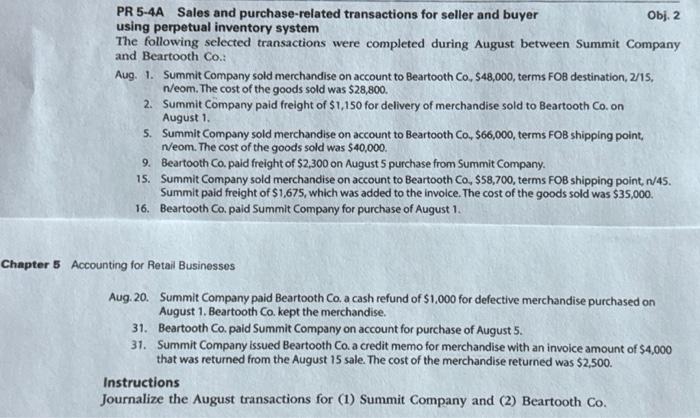 Solved PR 5-4A Sales and purchase-related transactions for | Chegg.com