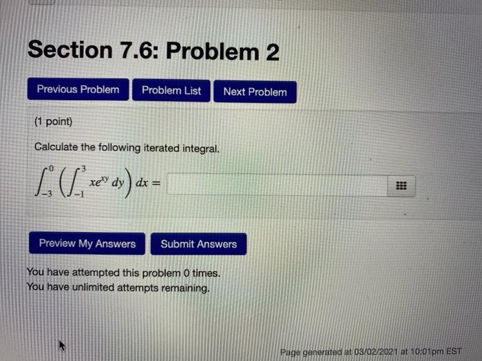 Solved Section 7.6: Problem 2 Previous Problem Problem List | Chegg.com