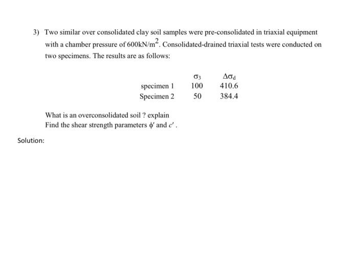 Solved 3) Two similar over consolidated clay soil samples | Chegg.com