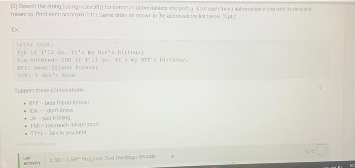 Solved 4.30 LAB*: Program: Text message decoder Instructor | Chegg.com