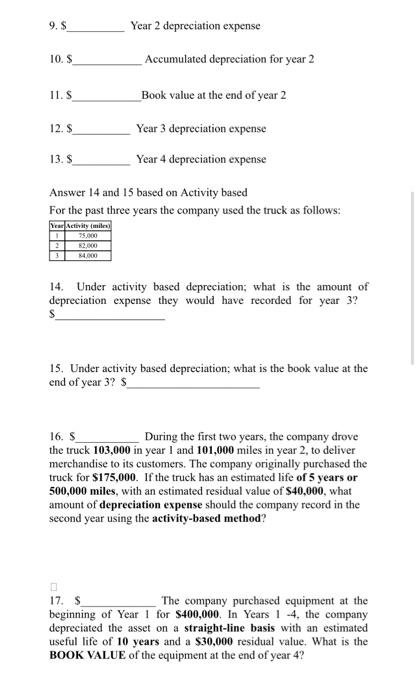 Solved 9. $ Year 2 depreciation expense 10. $ Accumulated | Chegg.com