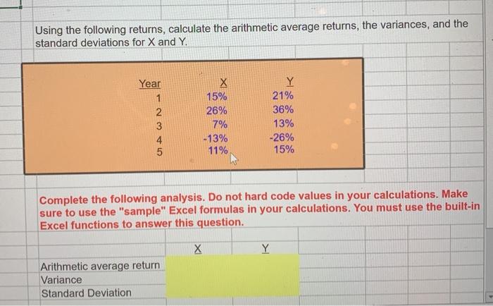 Solved Using the following returns, calculate the arithmetic | Chegg.com