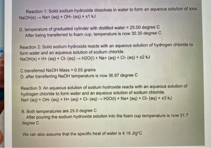Solved Reaction 1: Solid sodium hydroxide dissolves in water | Chegg.com