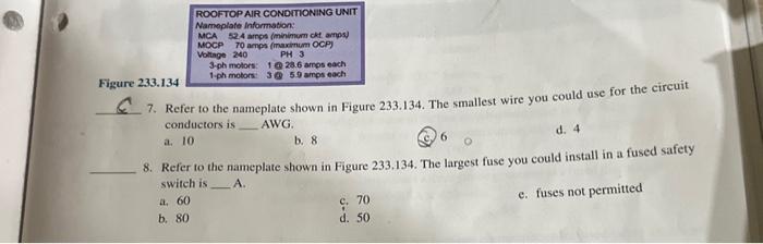 Solved ROOFTOP AIR CONDITIONING UNIT Nameplate information: | Chegg.com