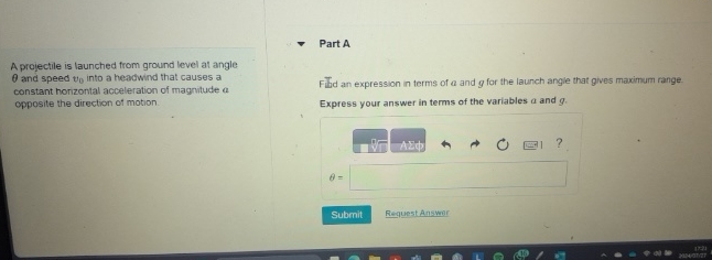 Solved A projectile is launched from ground level at angle | Chegg.com