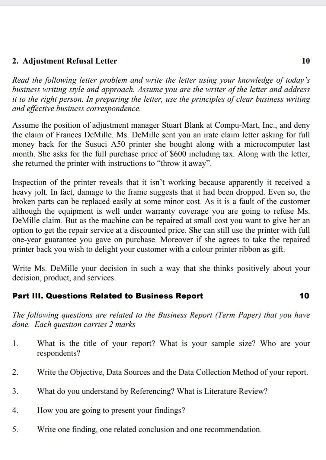 Solved Part II. Letter Situation 20 Read the following | Chegg.com