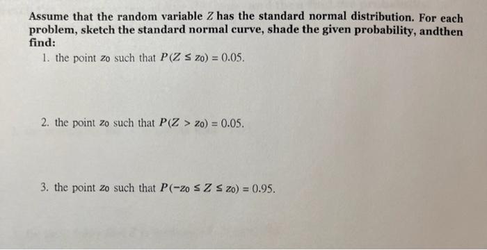 Solved Assume that the random variable Z has the standard | Chegg.com