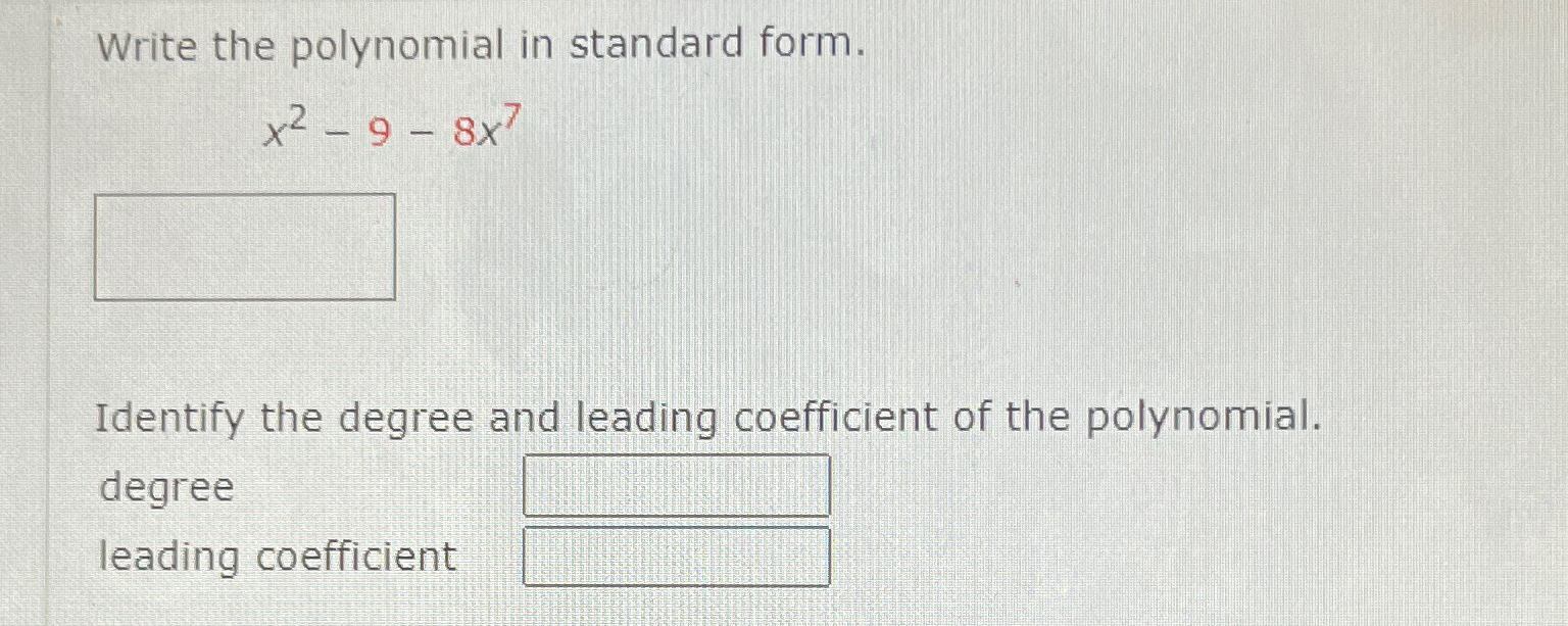Solved Write the polynomial in standard | Chegg.com