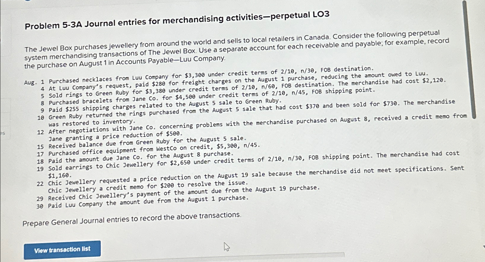 Solved Problem 5-3A Journal entries for merchandising | Chegg.com