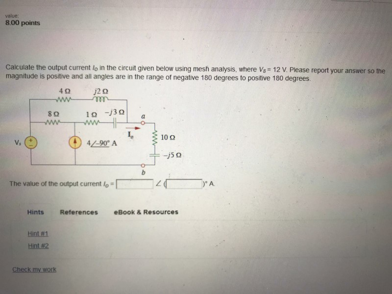 Solved value: 8.00 points Calculate the output current loin | Chegg.com
