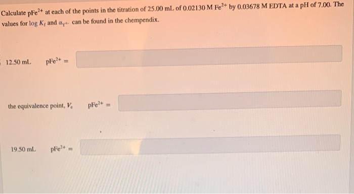 Solved Calculate pFe2+ at each of the points in the | Chegg.com
