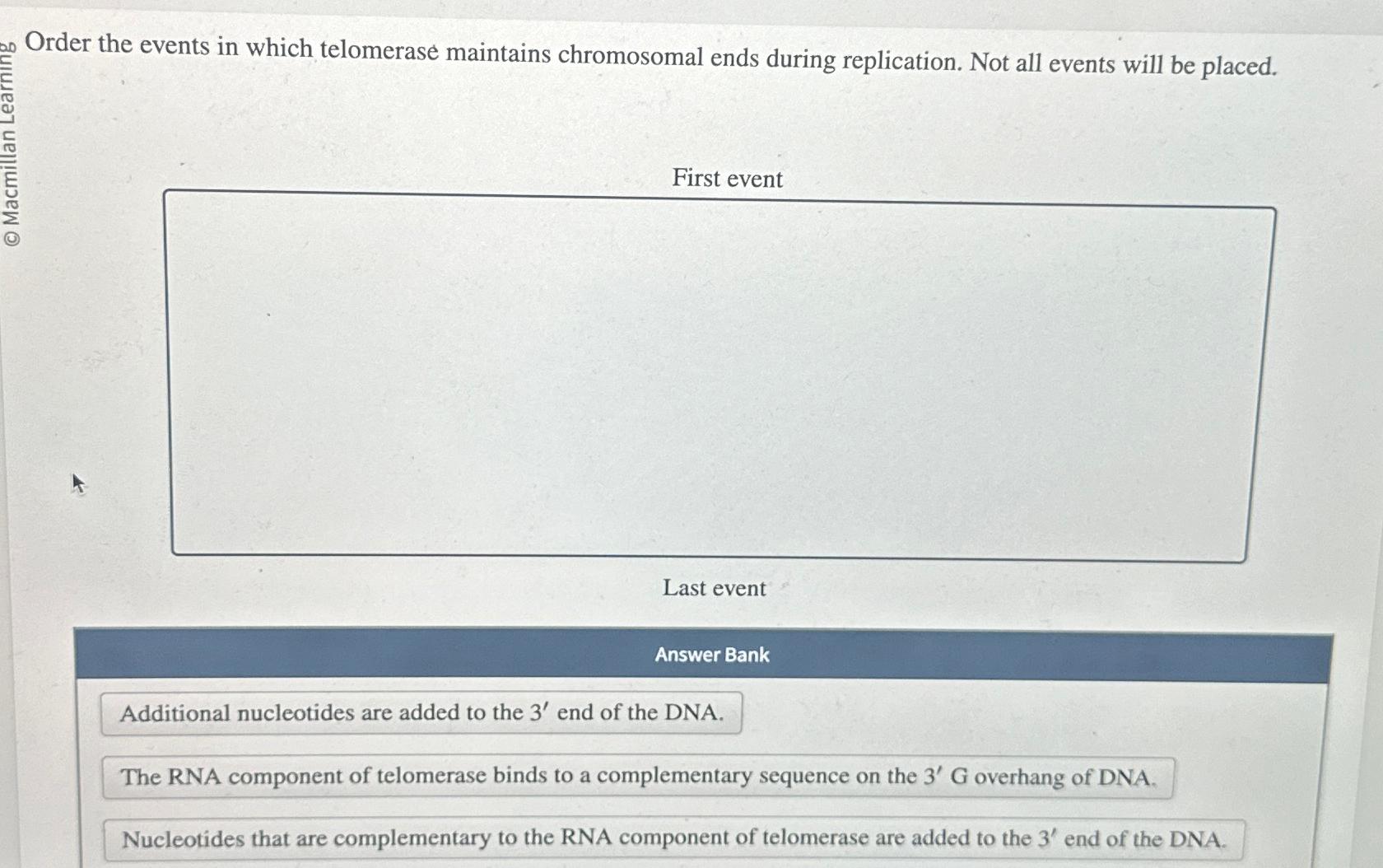Solved Order the events in which telomerase maintains | Chegg.com