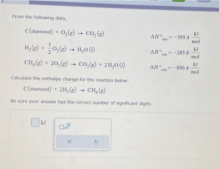 Solved From the following data, C (diamond) +O2( g)→CO2( | Chegg.com