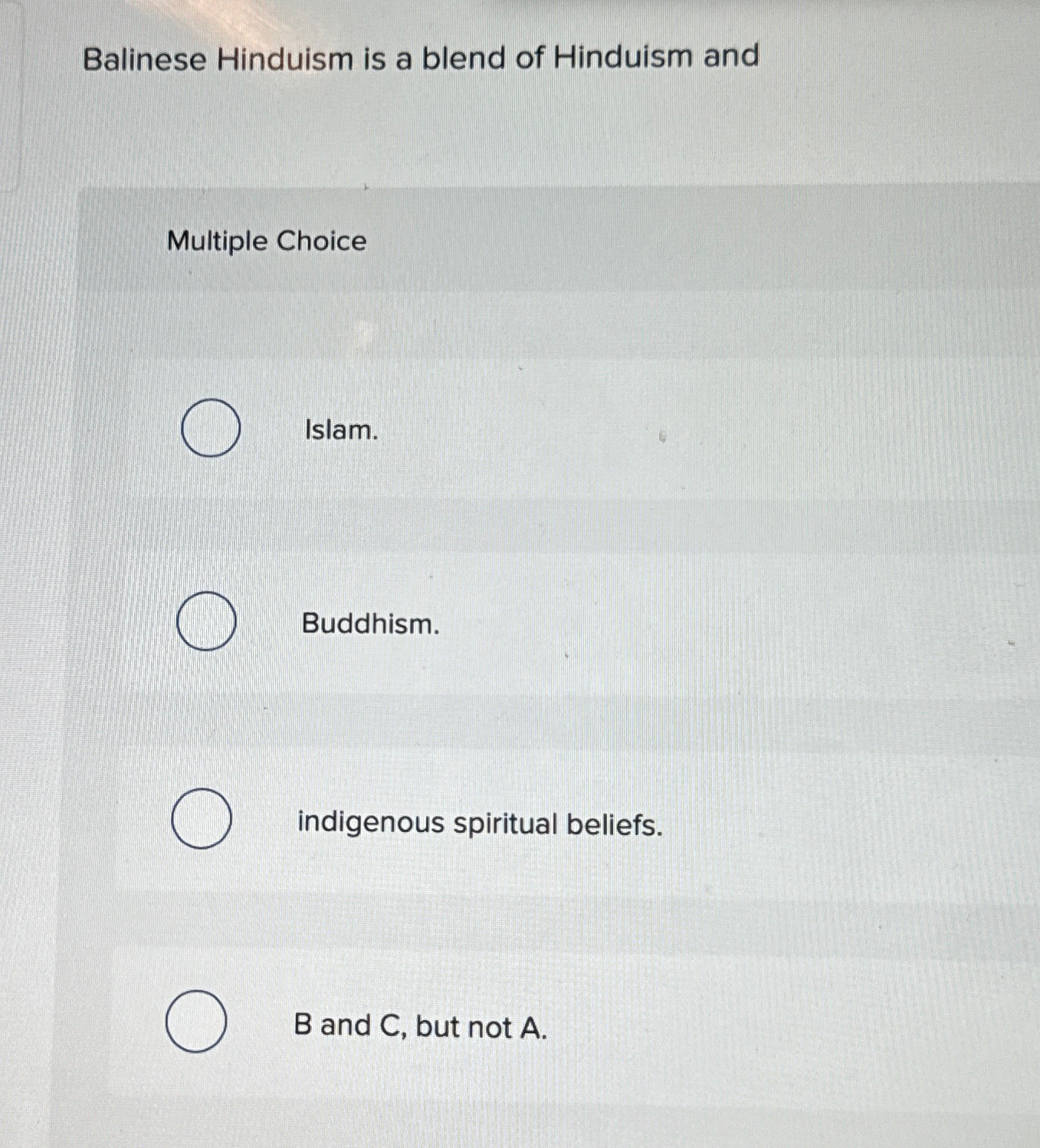 Solved Balinese Hinduism is a blend of Hinduism andMultiple | Chegg.com