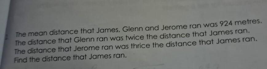 Solved The mean distance that James, Glenn and Jerome ran | Chegg.com
