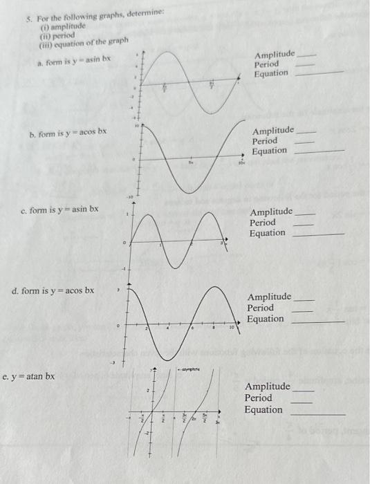 Solved 5. For the following graphs, determine: (i) amplitude | Chegg.com