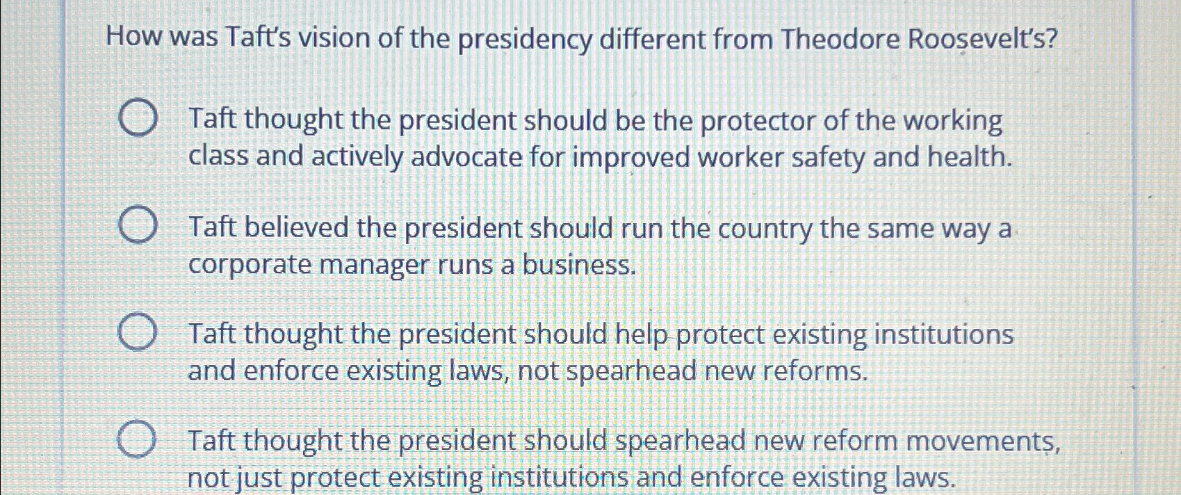 Solved How was Taft's vision of the presidency different | Chegg.com