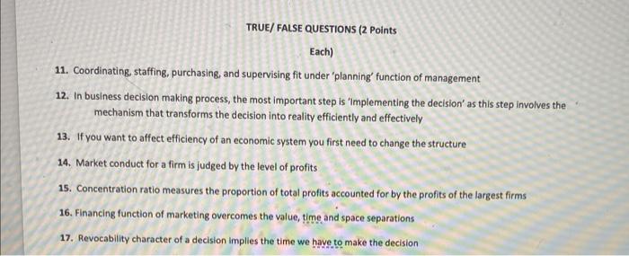 Solved TRUE/ FALSE QUESTIONS (2 Points Each) 11. | Chegg.com