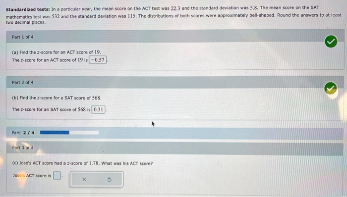 Solved Standardized tests: In a particular year, the mean | Chegg.com