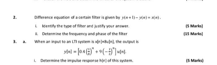 Solved Difference equation of a certain filter is given by | Chegg.com