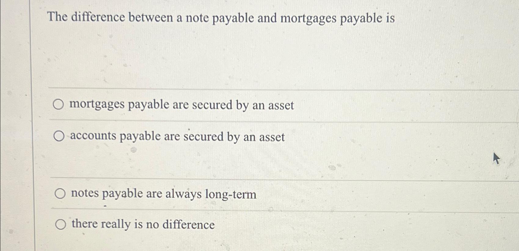 Solved The difference between a note payable and mortgages | Chegg.com