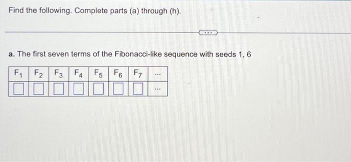 Solved Find the following. Complete parts (a) through (h). | Chegg.com