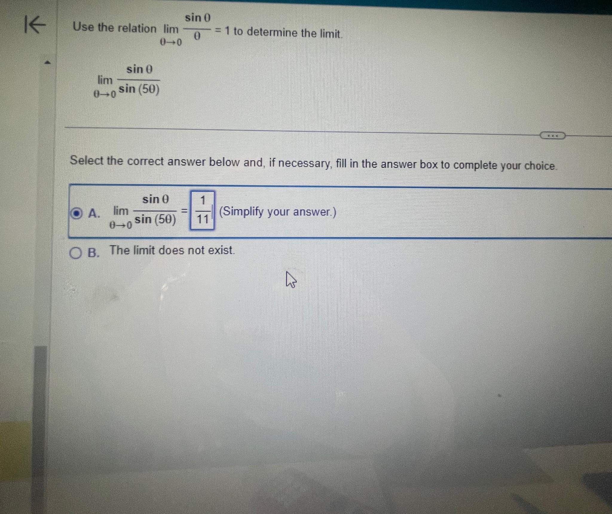 Solved 1larr, Use the relation \\\\lim_(0->0)(sin\\\\theta | Chegg.com