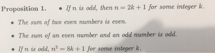 Solved Proposition 1. If n is odd, then n=2k + 1 for some | Chegg.com