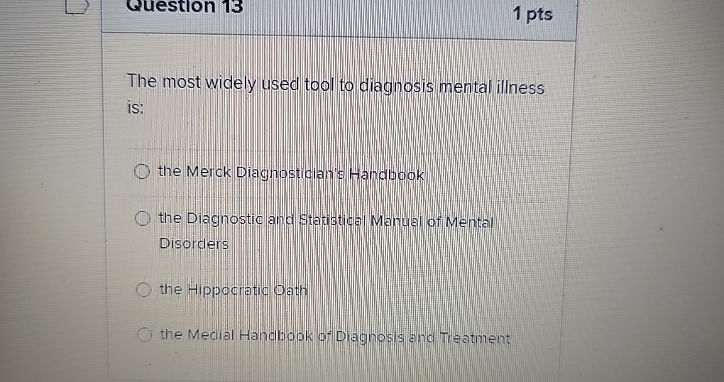 Solved The most widely used tool to diagnosis mental illness | Chegg.com