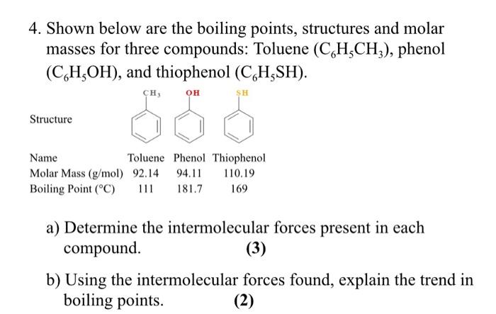 Solved 4. Shown below are the boiling points, structures and | Chegg.com