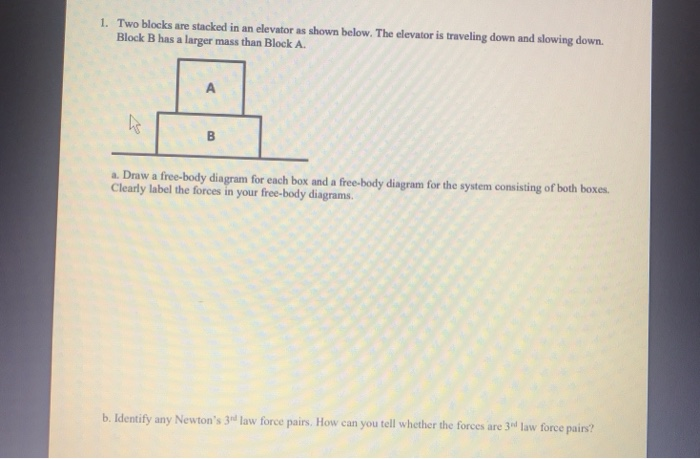 Solved 1. Two blocks are stacked in an elevator as shown | Chegg.com