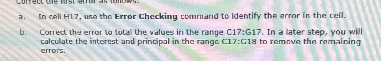 a. In cell H17, use the Error Checking command to | Chegg.com a. In cell H17, use the Error Checking command to | Chegg.com