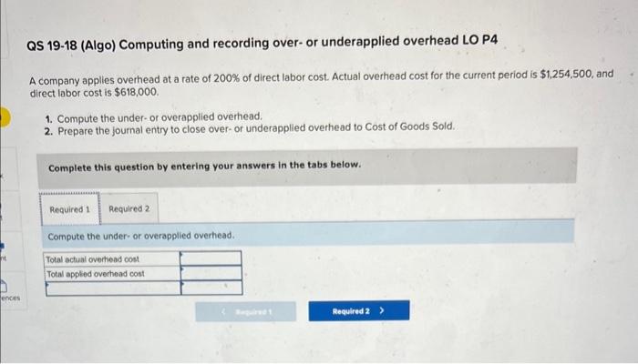 Solved QS 19-18 (Algo) Computing and recording over-or | Chegg.com