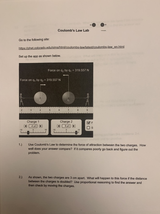 Solved Coulomb's Law Lab Go to the following site: | Chegg.com