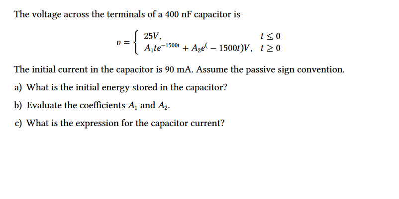 Solved The voltage across the terminals of a 400nF | Chegg.com