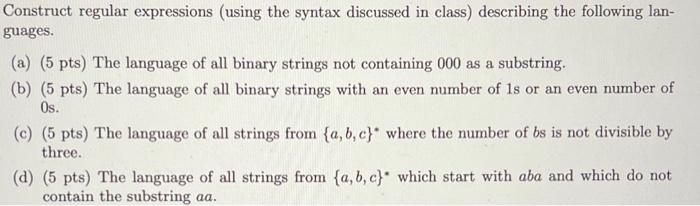 Solved Construct regular expressions (using the syntax | Chegg.com