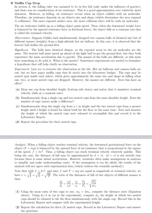 B Muffin Cup Drop In section A, the falling ruler was | Chegg.com