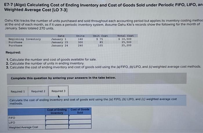 Solved E7-7 (Algo) Calculating Cost of Ending Inventory | Chegg.com