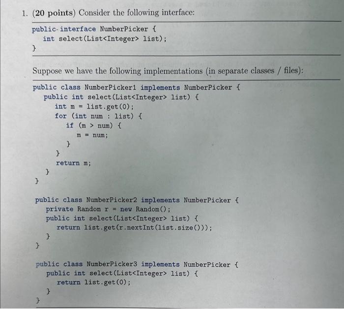 Solved 1. (20 points) Consider the following interface: | Chegg.com