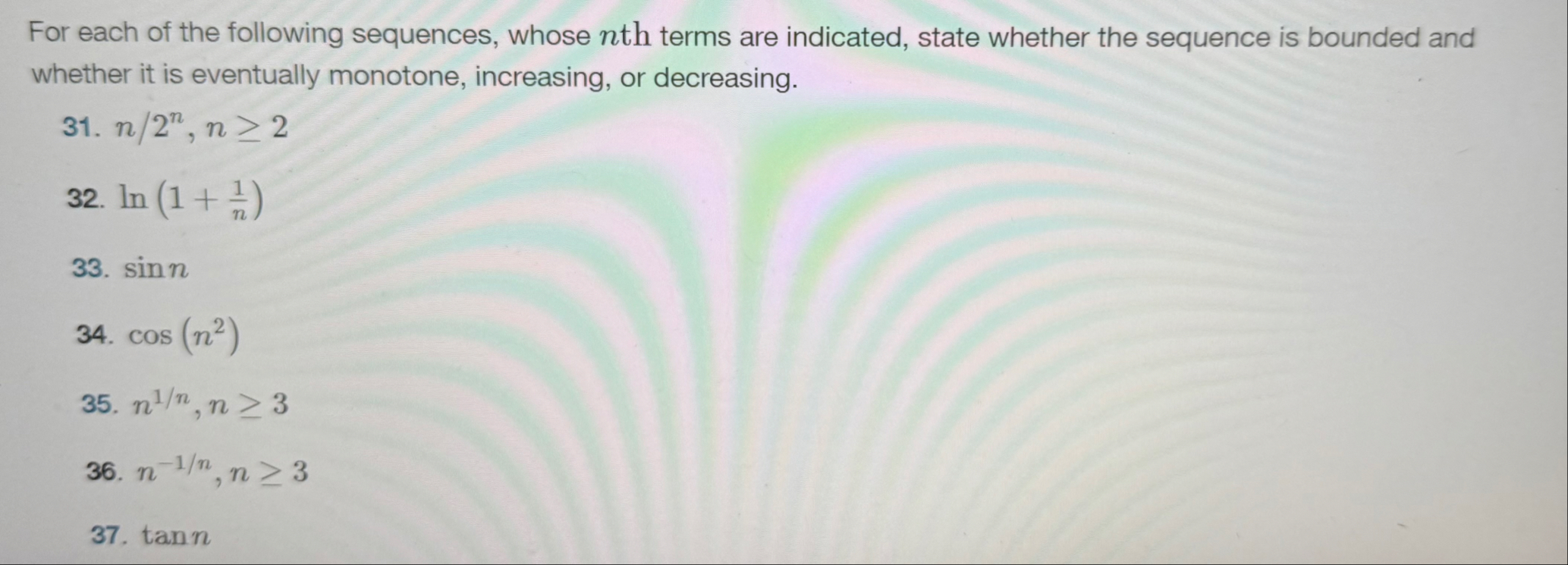 Solved For each of the following sequences, whose nth terms | Chegg.com