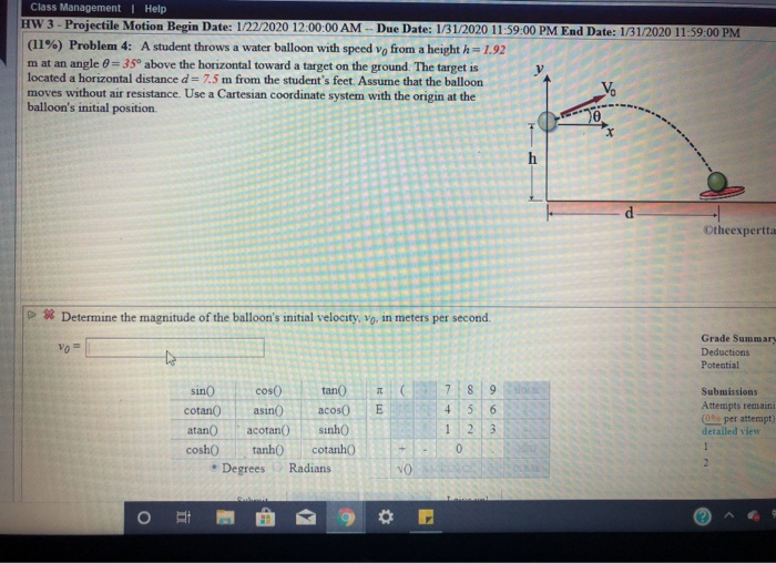 Solved Class Management | Help HW 3 - Projectile Motion | Chegg.com